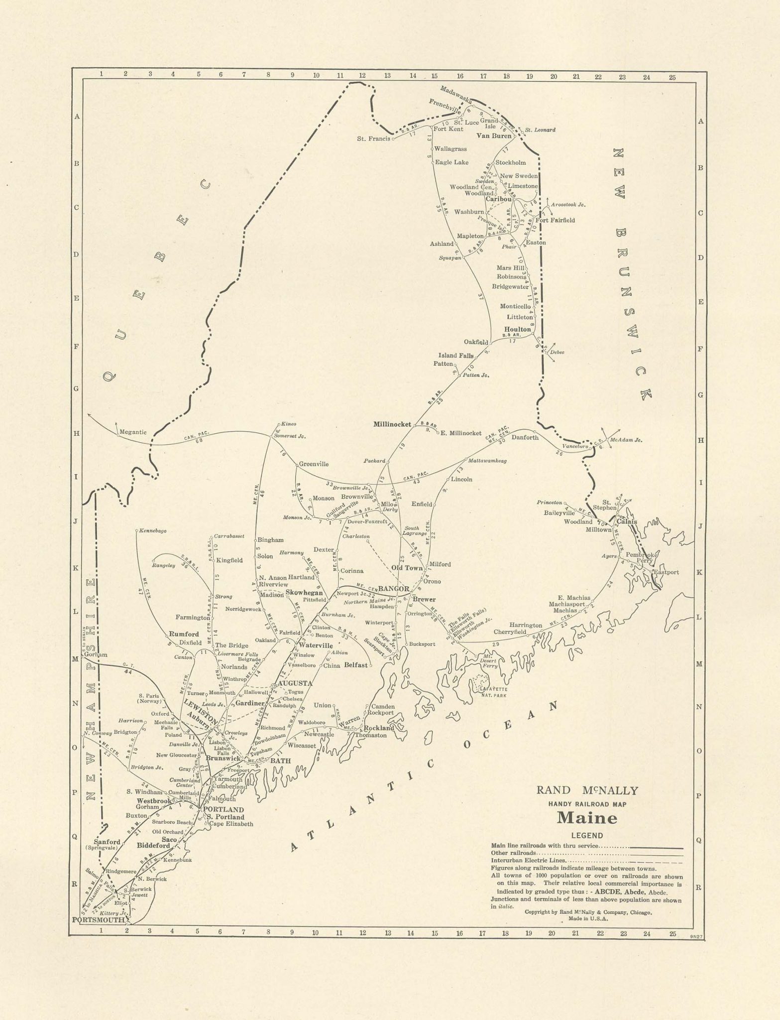 McNally's 1928 Railroad Map of Maine - Art Source International