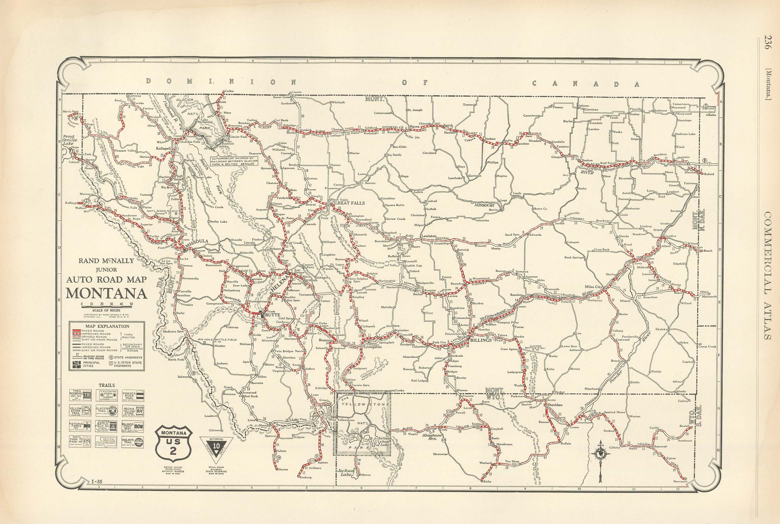 McNally's 1928 Auto Road Map of Montana - Art Source International