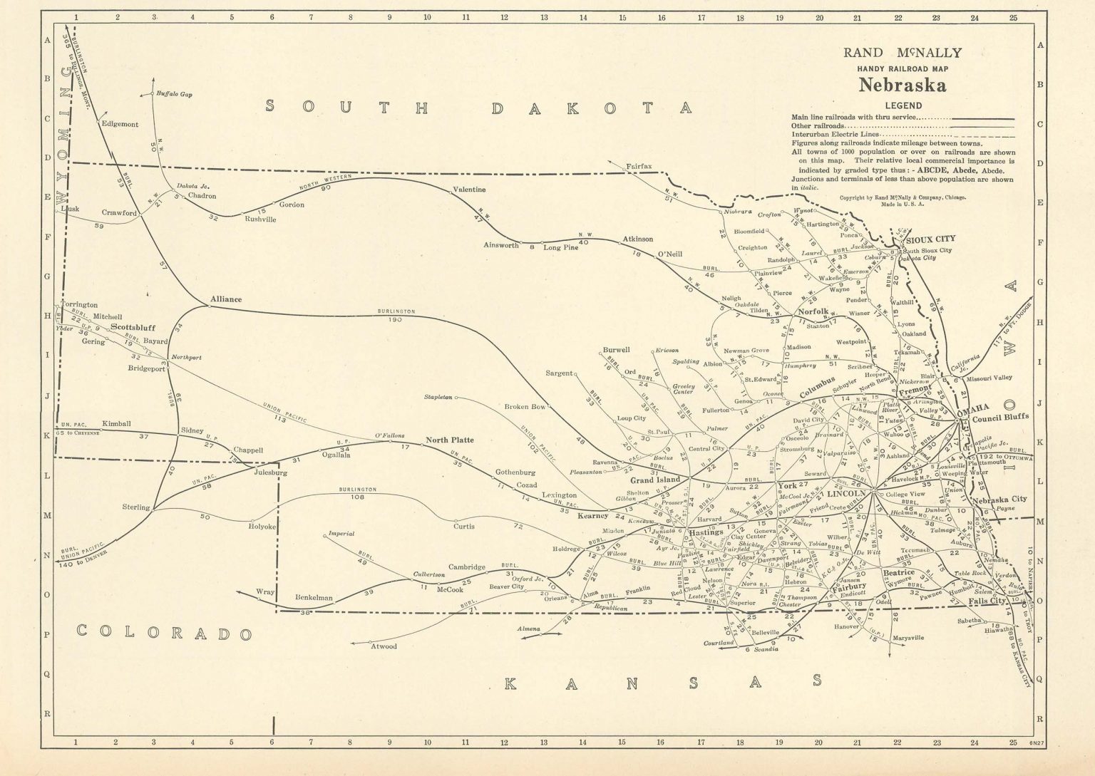 McNally's 1928 Railroad Map of Nebraska - Art Source International