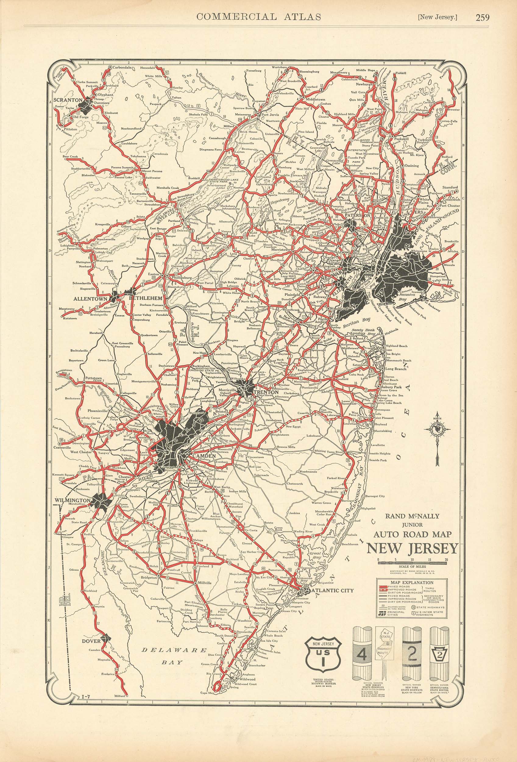 McNally's 1928 Auto Road Map of New Jersey - Art Source International