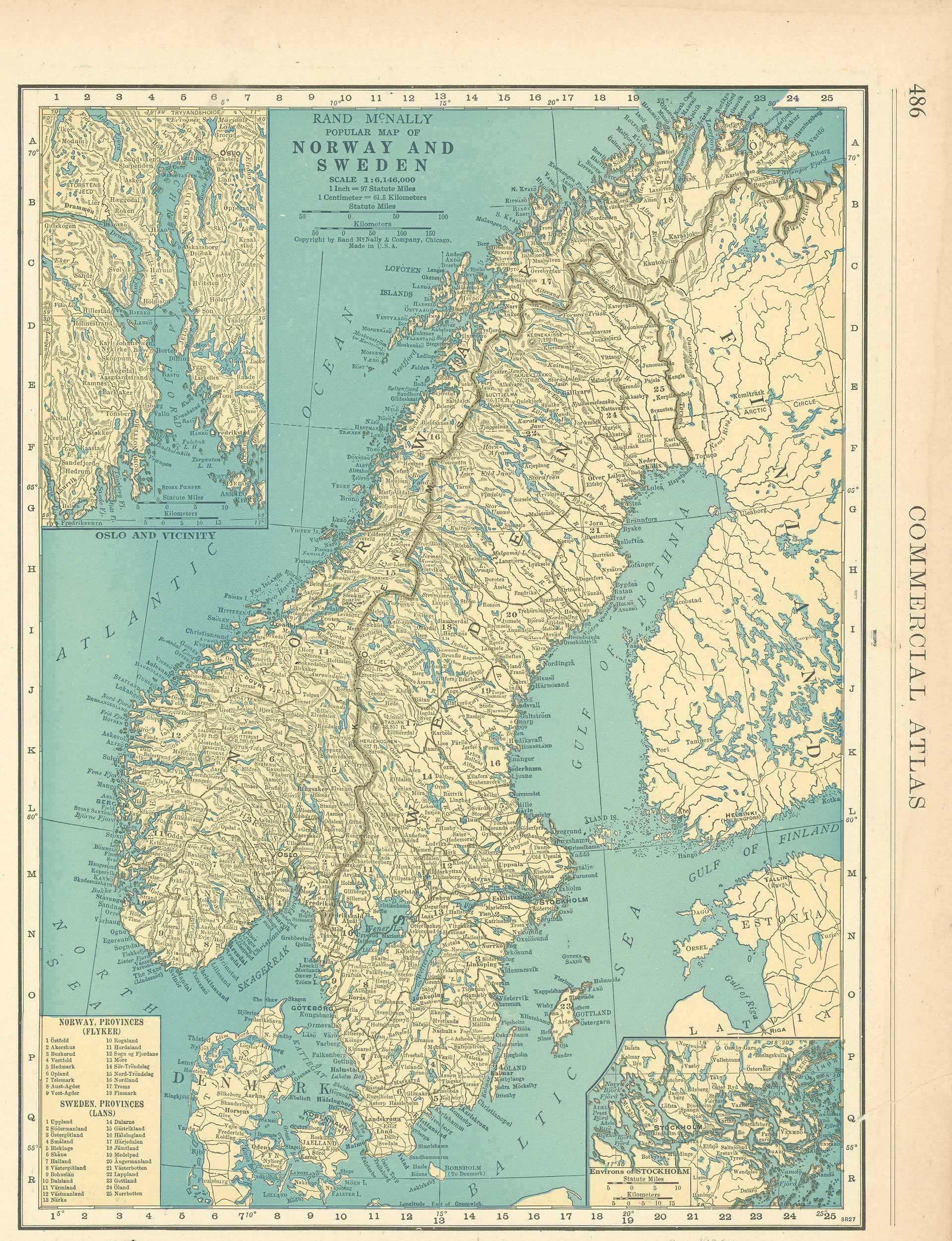 McNally's 1928 Map of Norway and Sweden - Art Source International