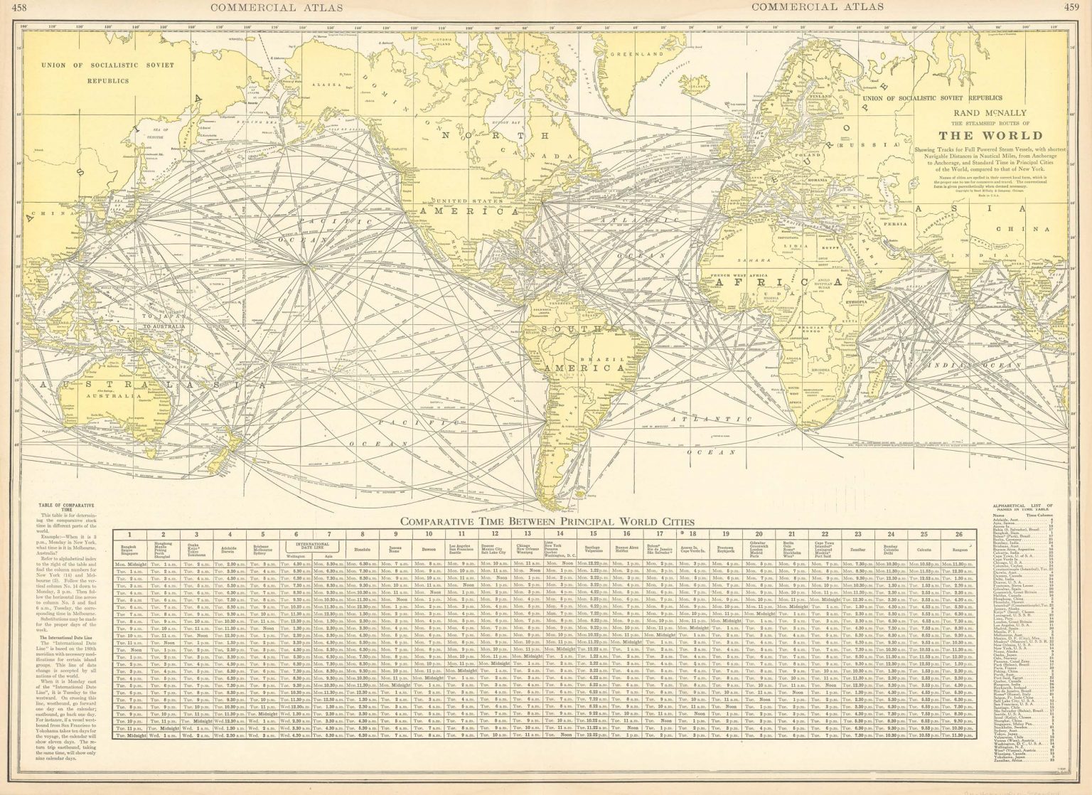McNally's 1928 Map of the Steamship Routes of the World - Art Source ...