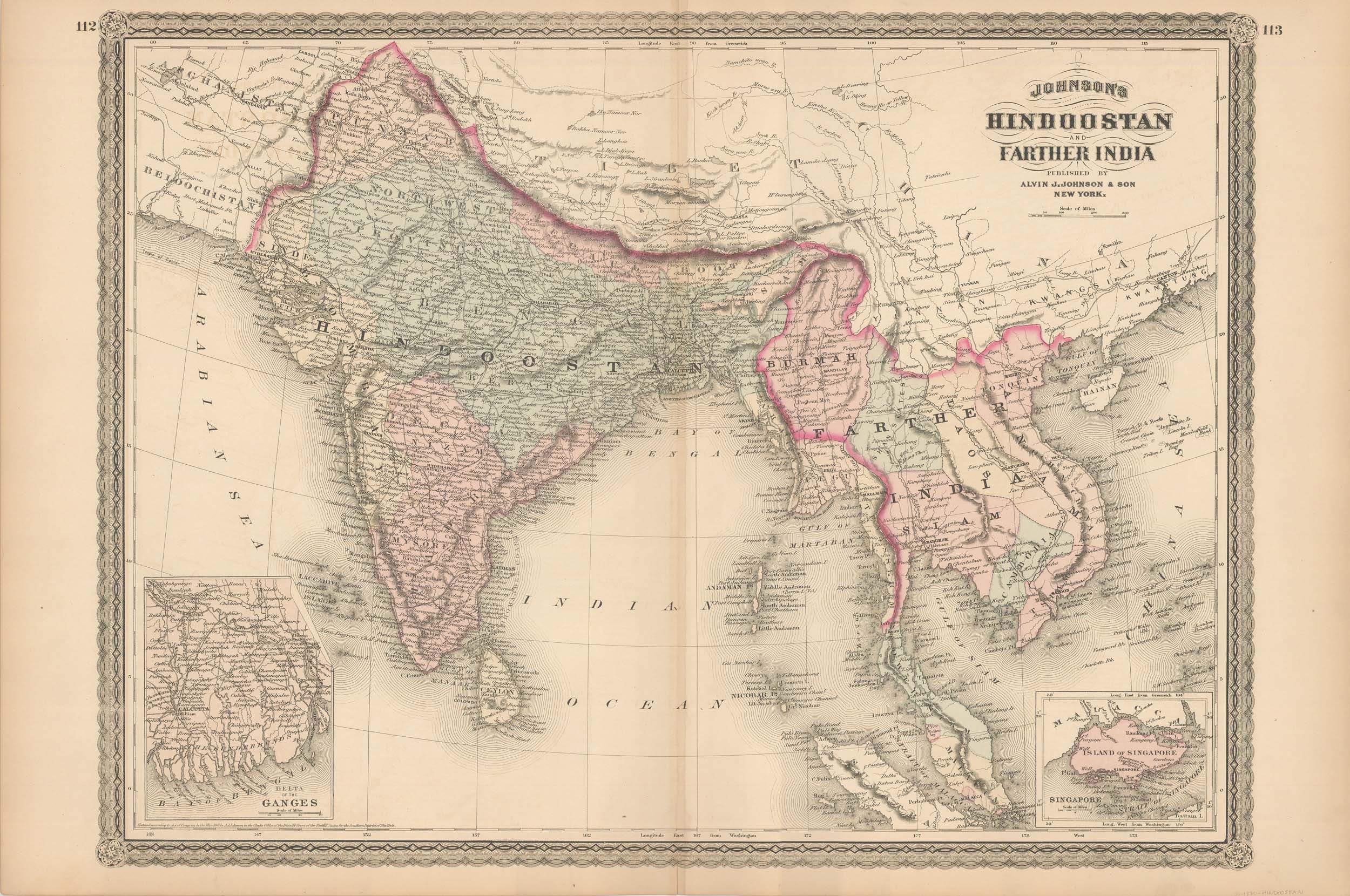 Johnson's 1880 Map of Hindoostan and Farther India - Art Source International