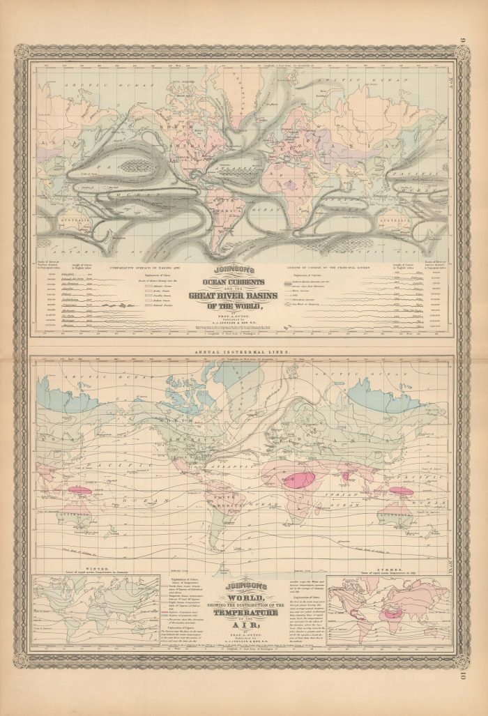 Johnson's 1880 Map of Ocean Currents and the Great River Basins of the World, and the World ...