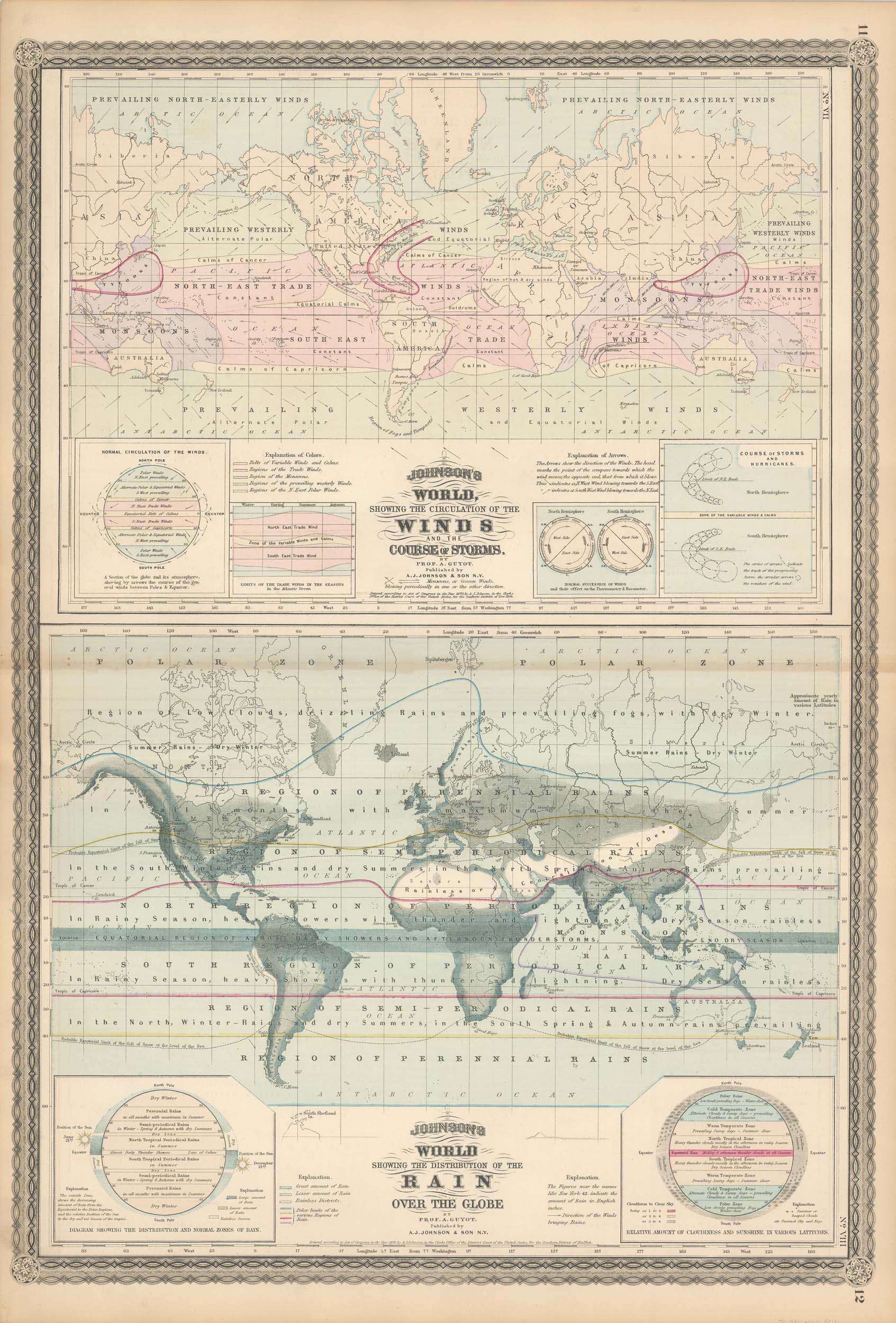 Johnson's 1880 Map of the World showing the Circulation of Winds and ...