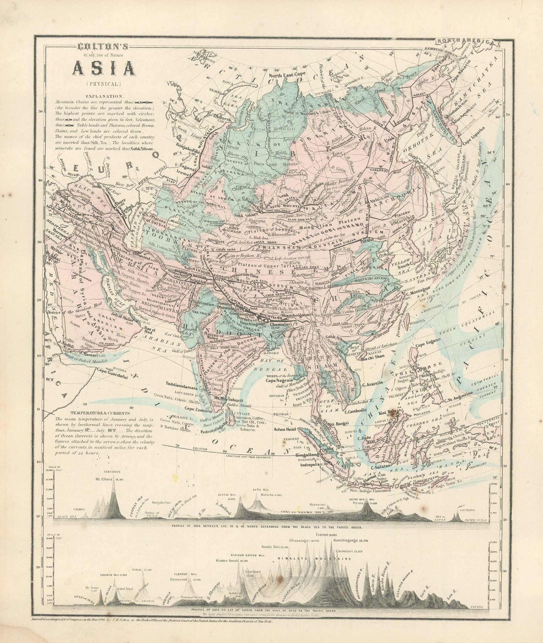 Colton's 1860 Physical Map of Asia - Art Source International