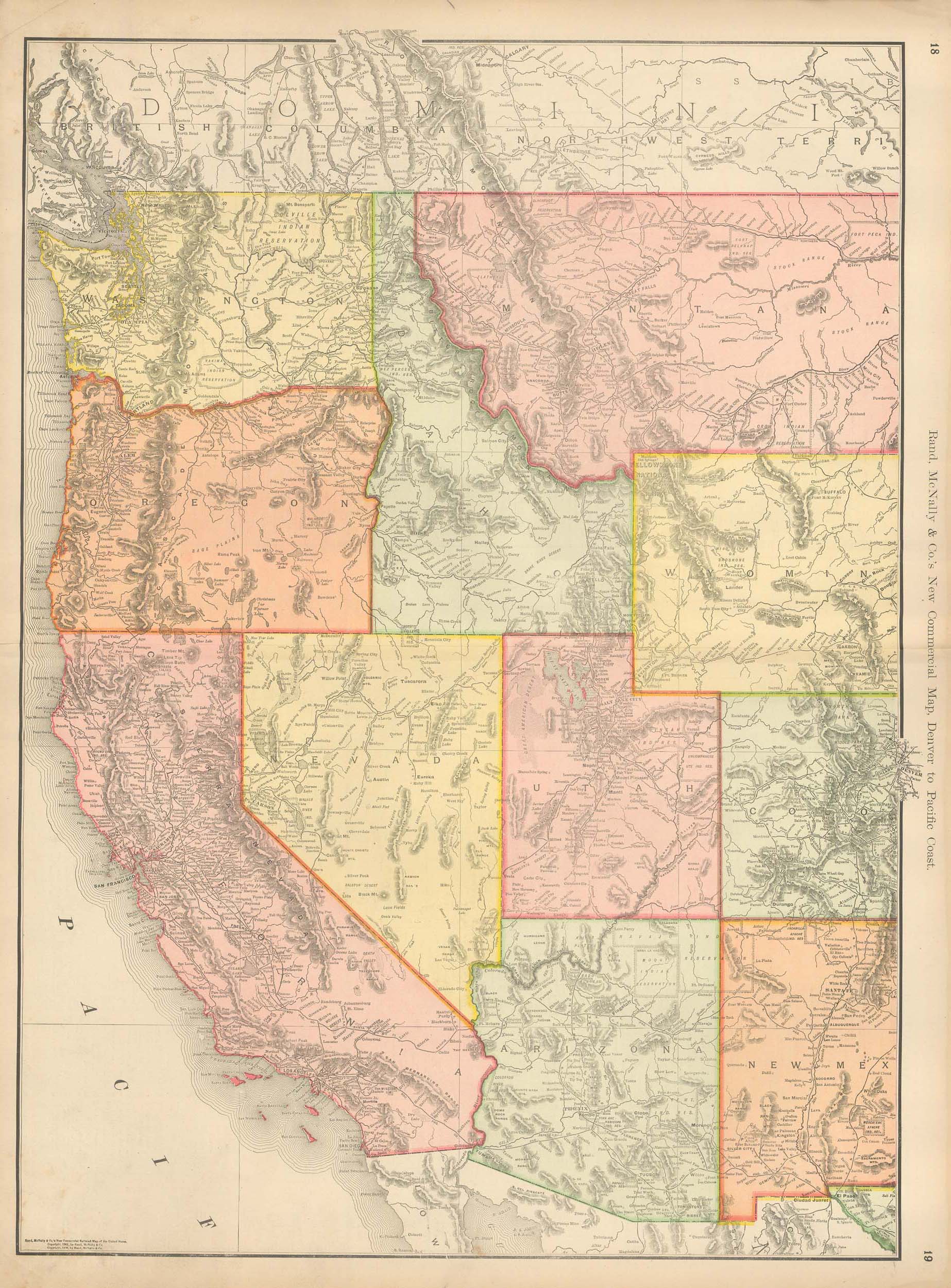 McNally's 1902 New Commercial Map of Denver to the Pacific Coast - Art ...