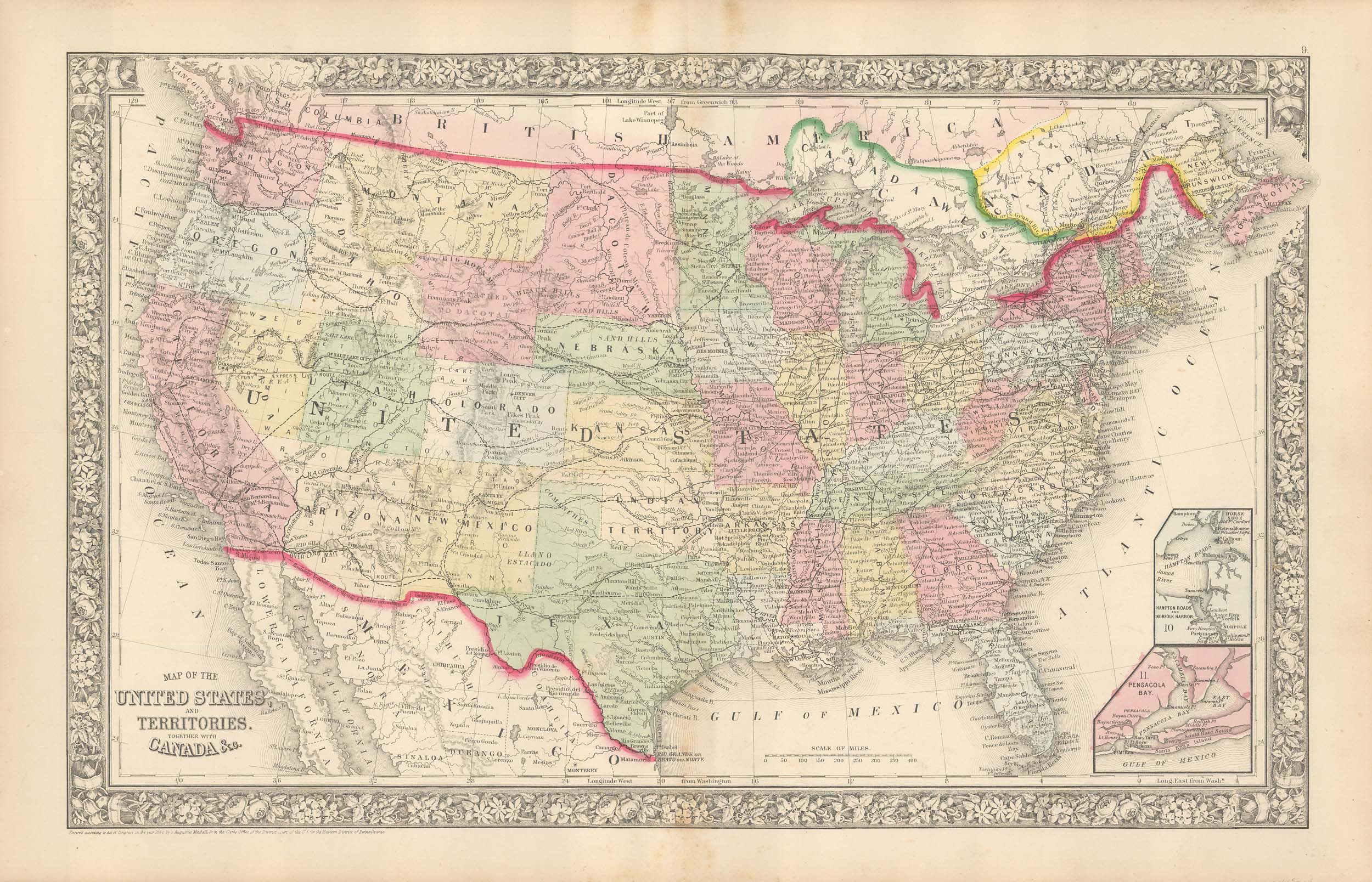 Mitchell's 1865 Map of the United States and Territories together with ...