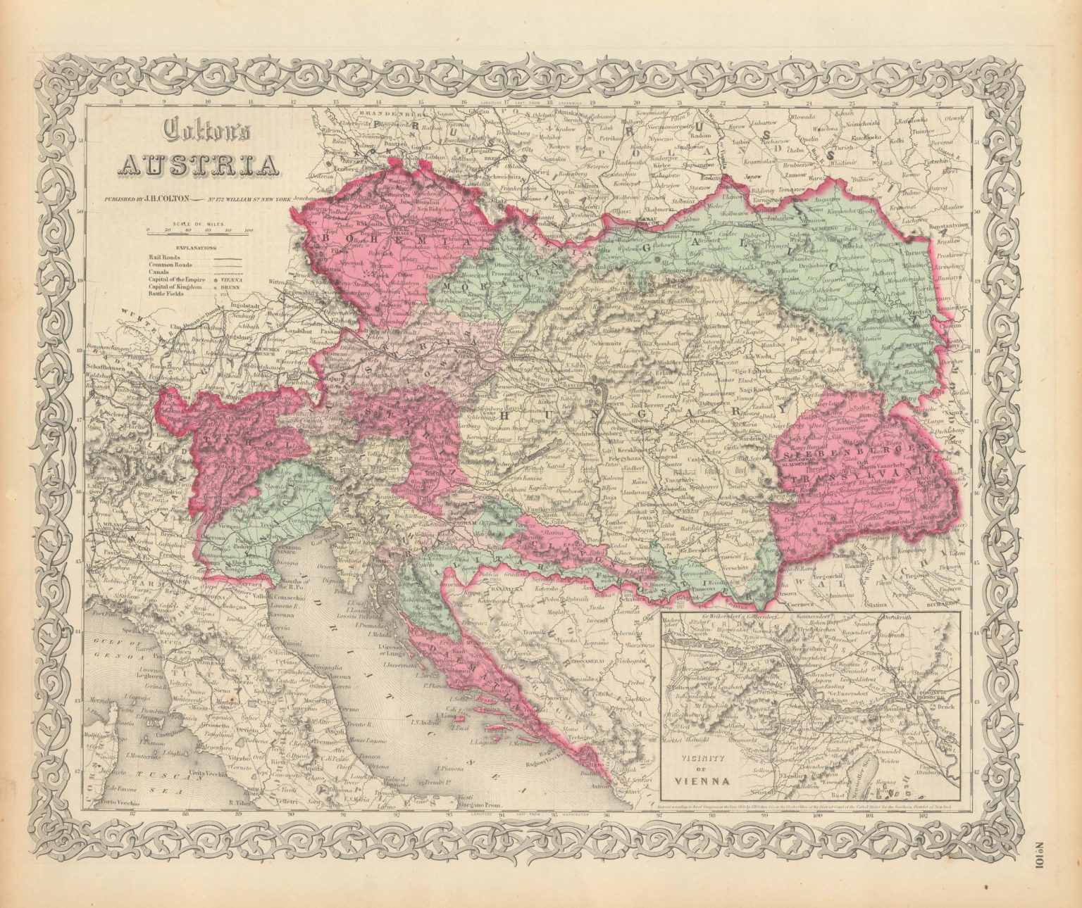 Colton's 1865 Map of Austria - Art Source International
