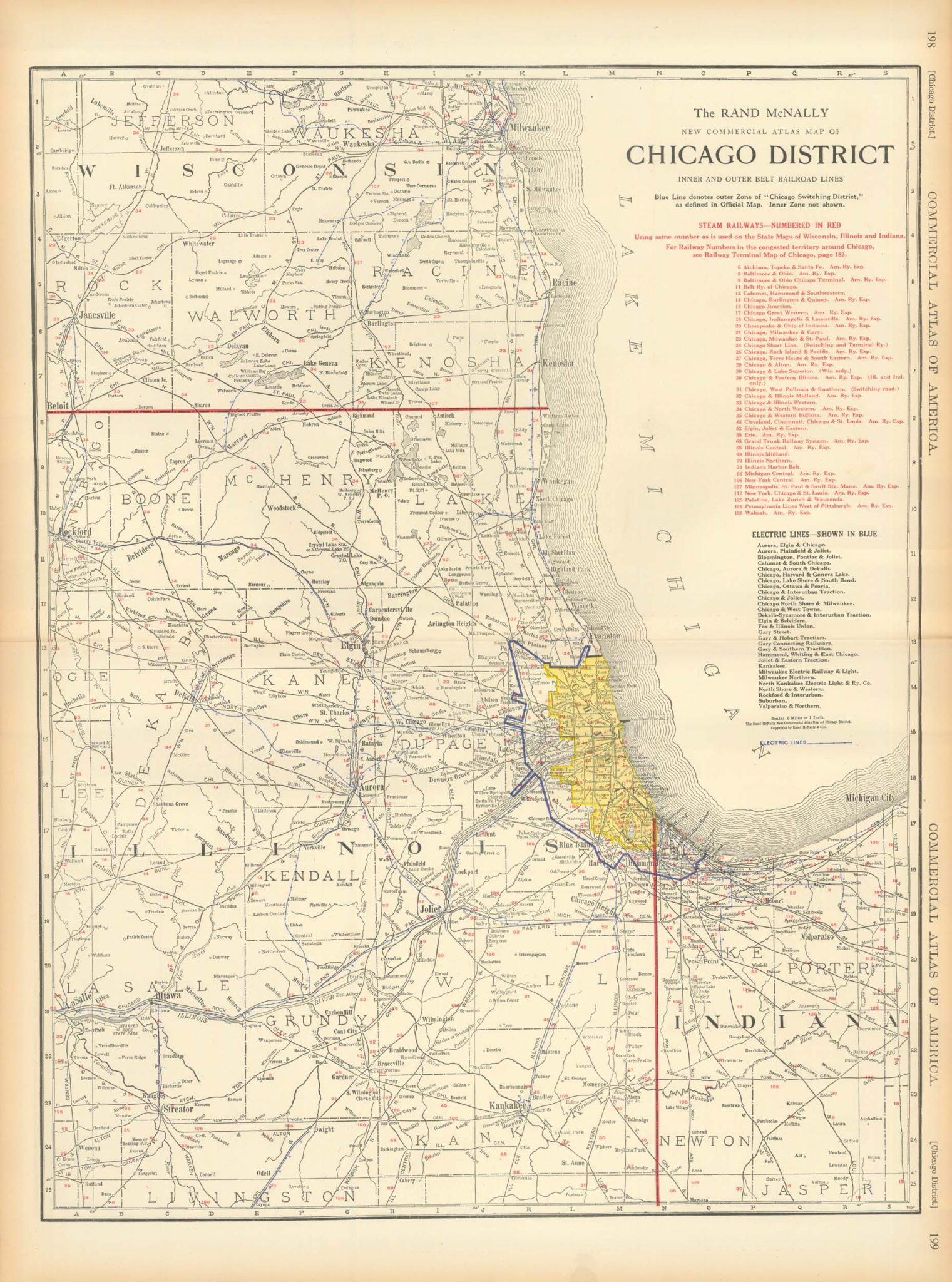 McNally's 1919 Map of Chicago District Inner and Outer Belt Railroad ...