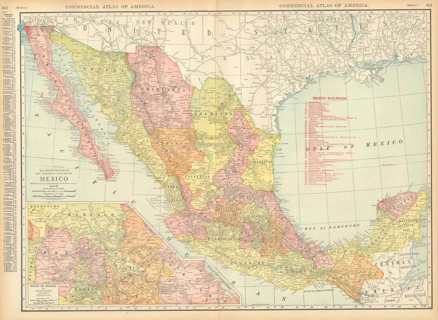 McNally's 1919 Map of Mexico with inset Map of the State of Mexico ...