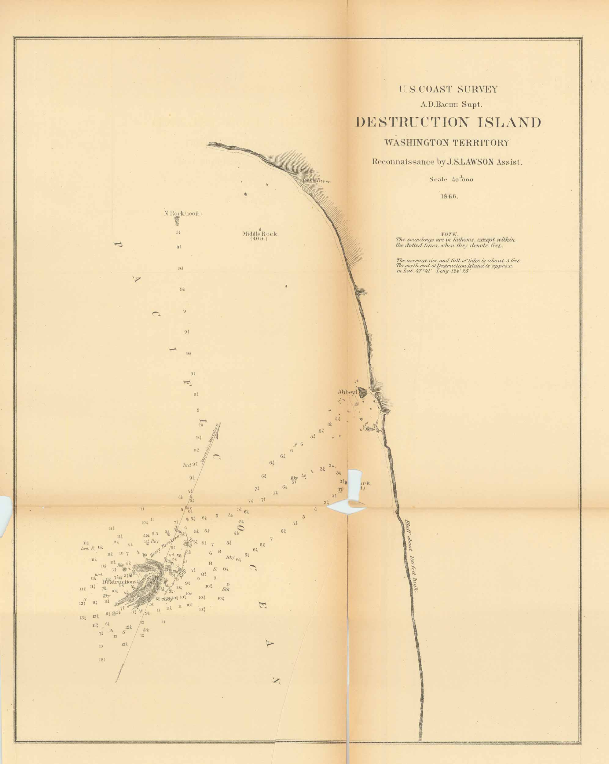 1866 Coastal Chart Destruction Island, Washington Territory - Art ...