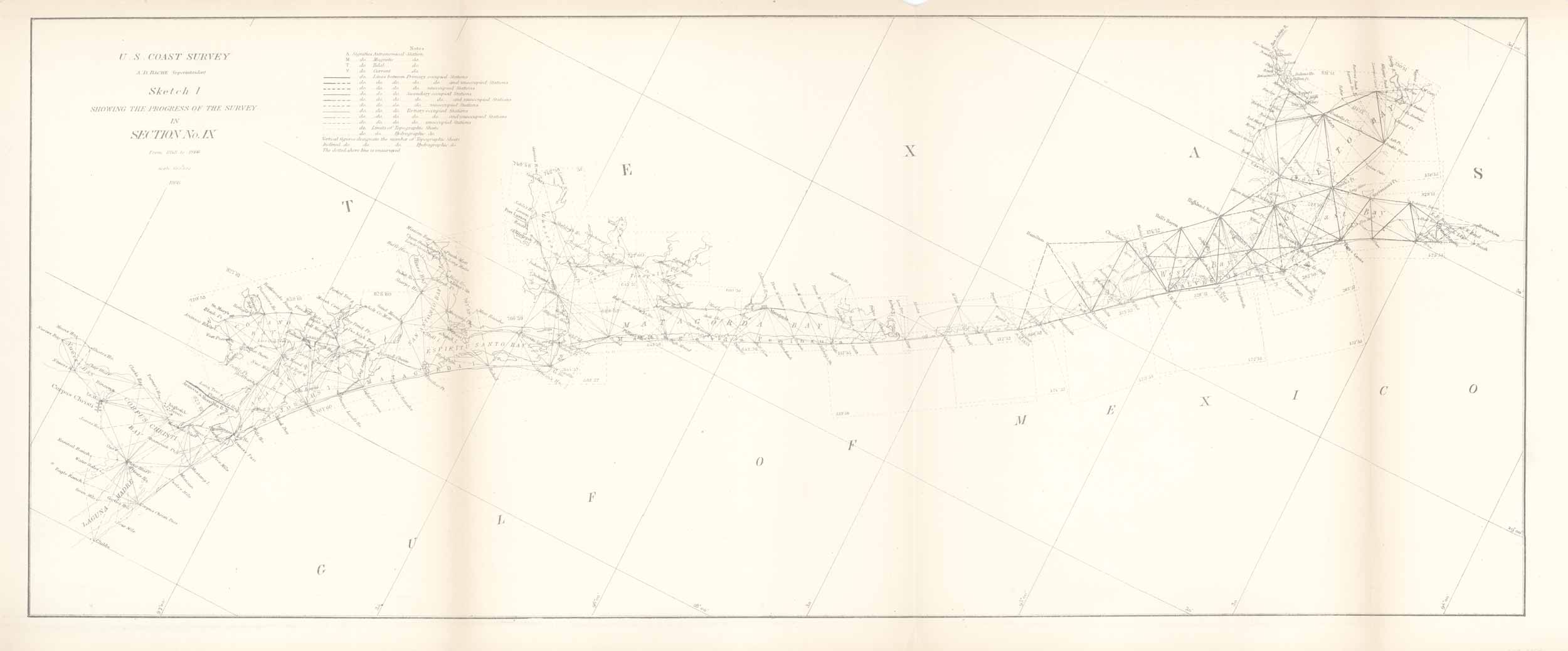 1866 Coastal Chart of Texas and the Gulf of Mexico Sketch 1 showing the ...