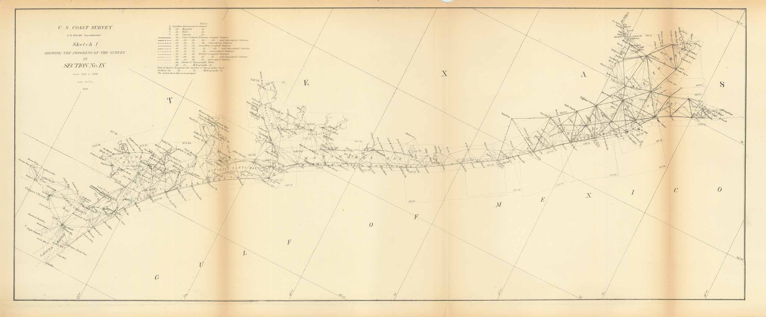 1866 Coastal Chart of Texas and the Gulf of Mexico Sketch 1 showing the ...