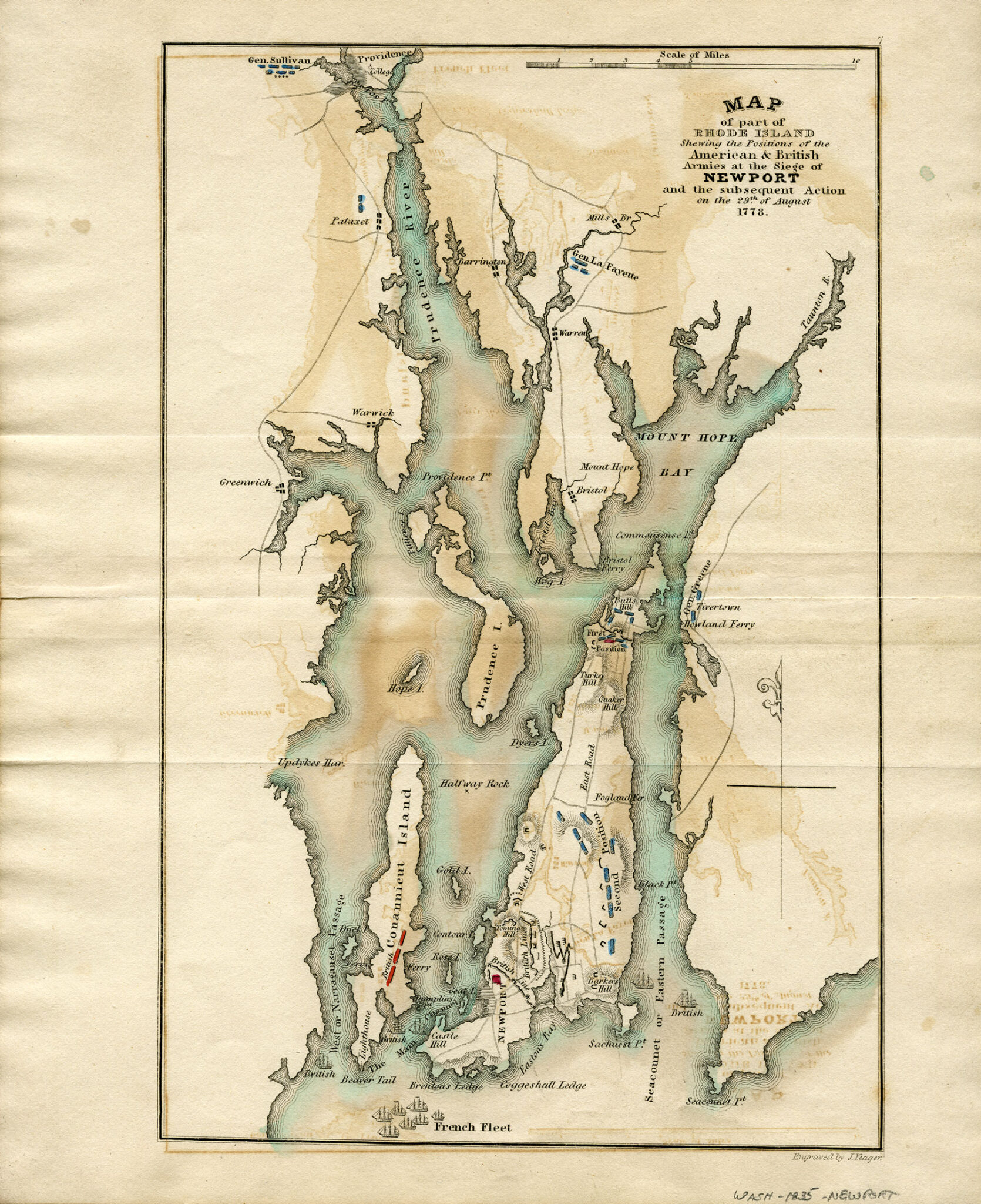 Revolutionary War Map of part of Rhode Island Shewing the Positions of ...